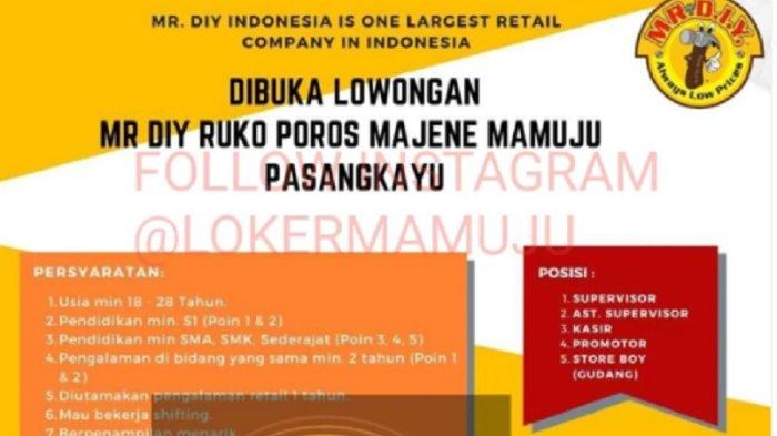 Loker Sulbar - MR DIY Butuh Karyawan untuk 5 Posisi Penempatan Kerja Pasangkayu - Tribun-sulbar.com
