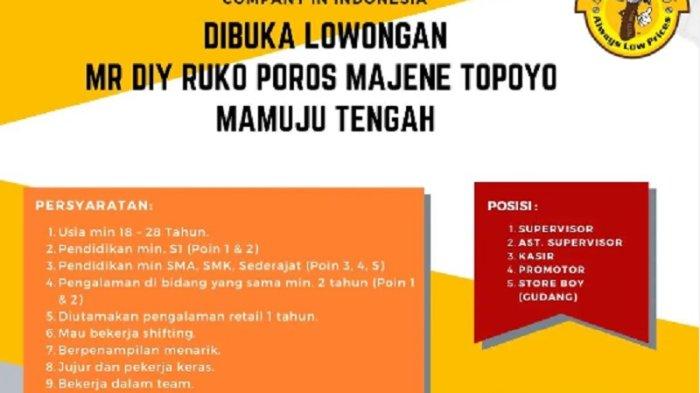 Loker Sulbar - Toko Perlengkapan MR DIY Butuh Karyawan untuk 5 Posisi ...