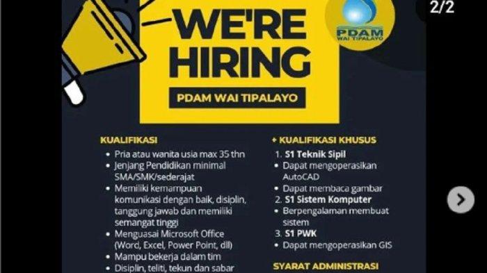 Loker Sulbar - PDAM Wai Tipalayo Karyawan Butuh Lulusan SMA dan Sarjana Teknik - Tribun-sulbar.com