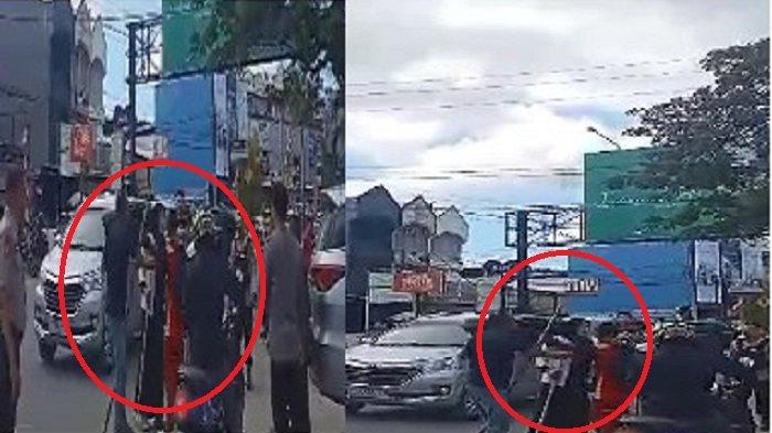 Aksi Emak-emak Pakai Sapu Bubarkan Anak STM Kendari Sulawesi Tenggara yang Diduga Bakal Tawuran ...