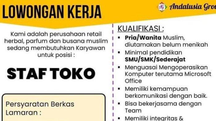 Lowongan Kerja Kendari, Andalusia Group Buka Rekrutmen Posisi Staf Toko, Syarat dan Cara Daftar ...