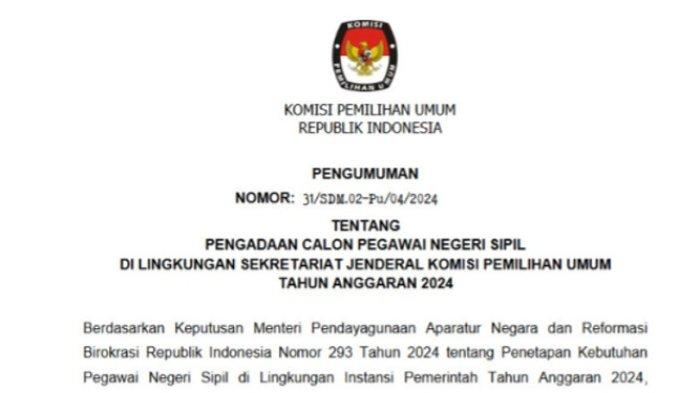 KPU Sulawesi Tenggara Buka Rekrutmen CPNS 2024, Lengkap Formasi dan Kuota - Tribunnewssultra.com