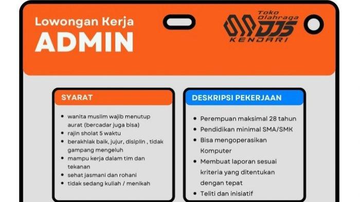Lowongan Kerja Kendari Dj Sport Buka Rekrutmen Posisi Admin, Syarat dan Cara Daftarnya ...