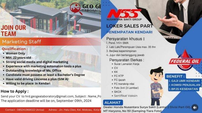 Lowongan Kerja Kendari Geo Gea Laboratory dan Nusantara Sakti Group Buka Loker Marketing dan ...