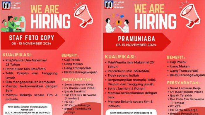 Lowongan Kerja Kendari PT Hidup Jaya Perkasa Buka Rekrutmen Staff Foto Copy dan Pramuniaga ...