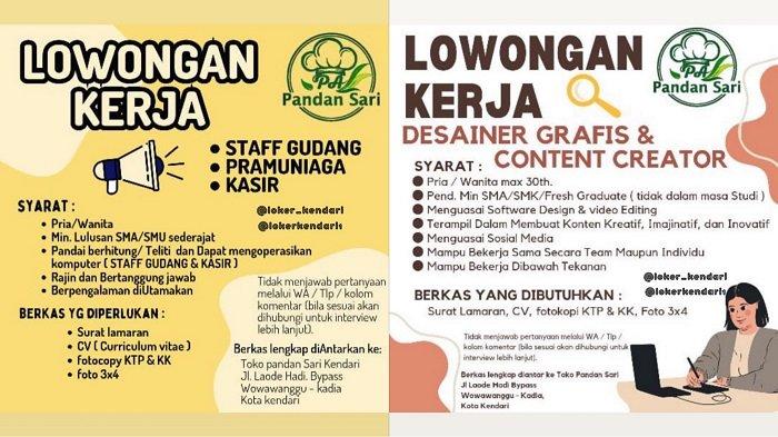 Lowongan Kerja Kendari, Toko Pandan Sari Buka Loker Lima Posisi ...
