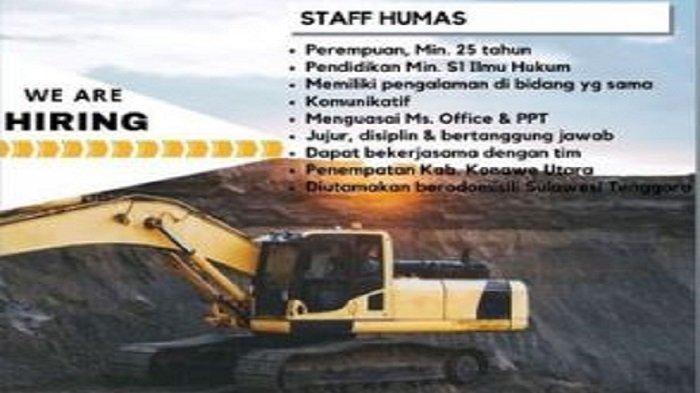 Lowongan Kerja Konawe Utara, PT Konutara Sejati Buka Loker Staff Humas ...
