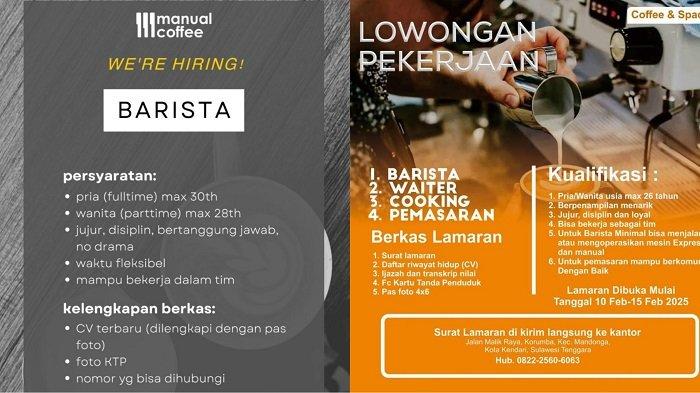 Lowongan Kerja Kendari Manual Coffee dan Rumah Teras Looka Buka ...