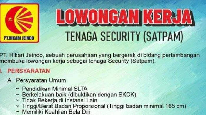 Lowongan Kerja Kendari PT Hikari Jeindo Buka Rekrutmen Security, Syarat ...
