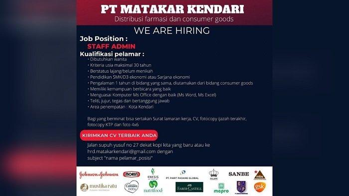 Lowongan Kerja Kendari PT Matakar Buka Rekrutmen Posisi Staff Admin ...