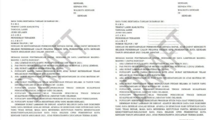Contoh Surat Lamaran CPNS 2021 Kota Kendari dan Surat Pernyataan, Scan ...