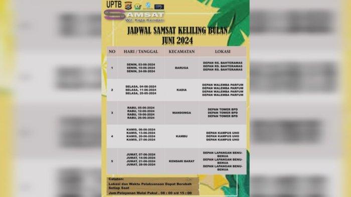 Jadwal Samsat Keliling Pekan ke 3 dan 4 Juni 2024 di Kendari Sulawesi Tenggara, Cek Daftar ...