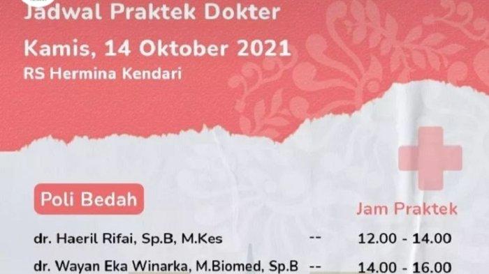 Jadwal Praktek Dokter di Rumah Sakit Hermina Kendari, Tersedia 13 Poli Pelayanan ...