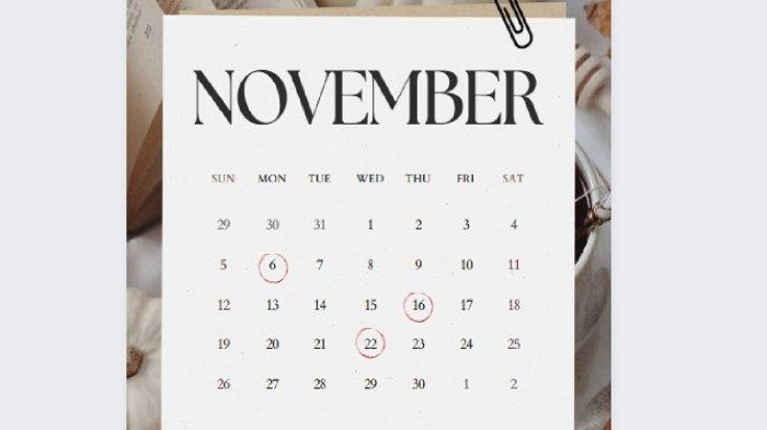 Kalender di Bulan November 2023, 13 Hari Penting, 4 Tanggal Merah Tanpa ...