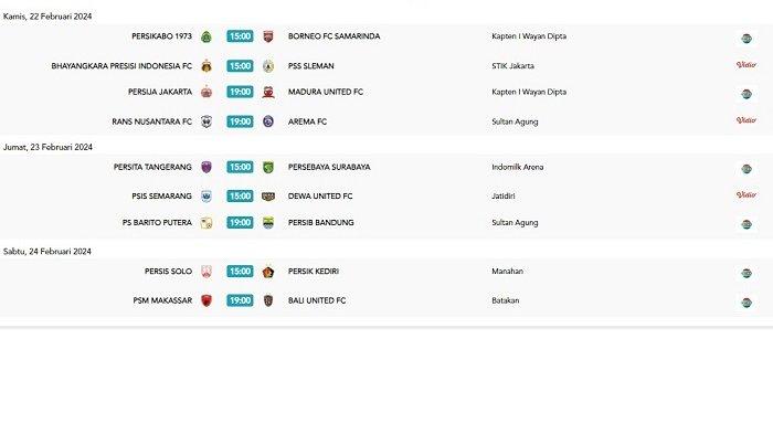 Jadwal Liga 1 2024 Pekan ke-25 Lengkap Klasemen Sementara, PSIS Semarang, Persija dan Persib ...