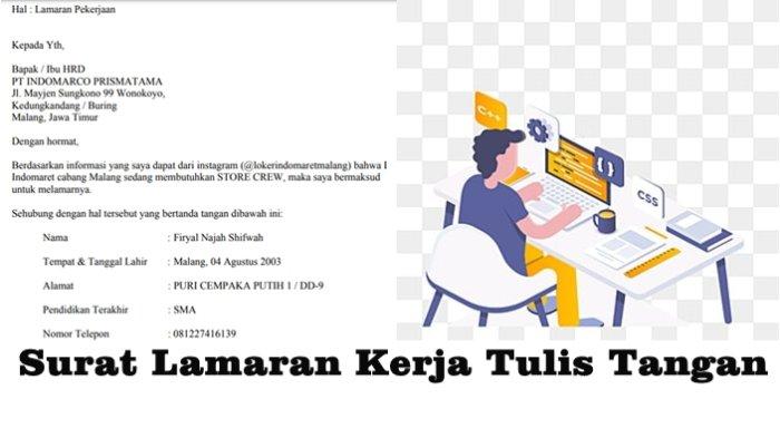 2 Contoh Surat Lamaran Kerja Tulis Tangan Sebagai Crew Store di ...