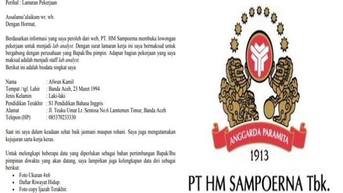 2 Surat Lamaran Kerja Staff Accounting dan Staff Lab Analyst PT HM Sampoerna TBK - Tribunsumsel.com