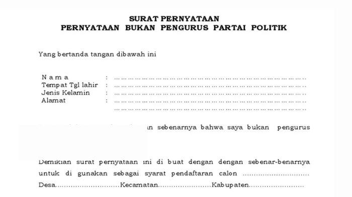 Contoh Surat Pernyataan Bukan Anggota Partai Politik untuk PPS Pilkada ...