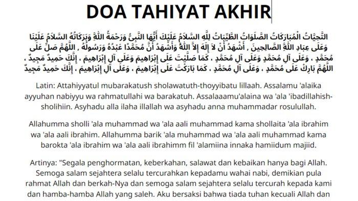 Doa Tahiyat Akhir Lengkap Sampai Salam Teks Arab, Latin dan Artinya - Tribunsumsel.com