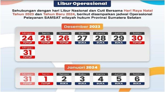 Jadwal Pelayanan Samsat di Sumsel Selama Libur Nataru 2024, Jatuh Tempo Masa Libur Tak Kena ...
