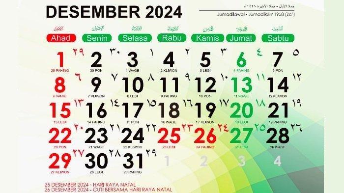 Jadwal Hari Libur dan Cuti Bersama Natal Desember 2024, Beserta Tahun Baru 2025 - Tribunsumsel.com