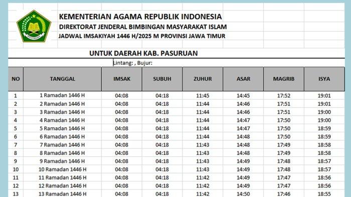 Link Download Jadwal Imsak dan Buka Puasa Ramadan 2025 Pasuruan Jatim ...