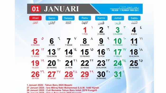 Kalender Januari 2025 Lengkap dengan Tanggal Merah Hari Libur ...