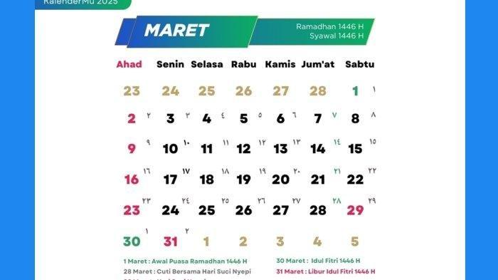 Kalender Maret 2025 Beserta Jadwal Libur Nasional dan Cuti Bersama, Kapan Libur Sekolah Awal ...