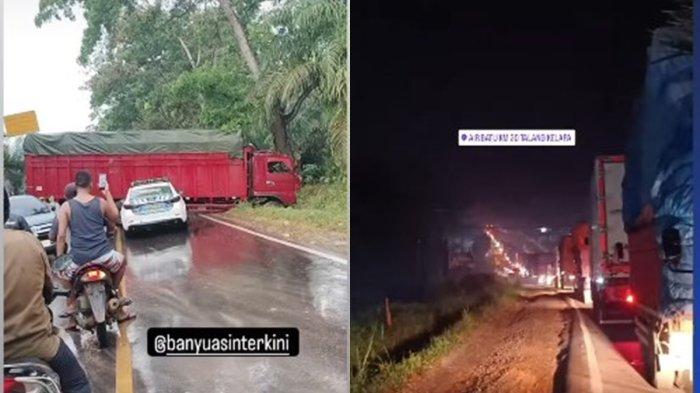 Imbas Truk Tronton Melintang di Jalintim KM 29 Sembawa Banyuasin, Macet ...