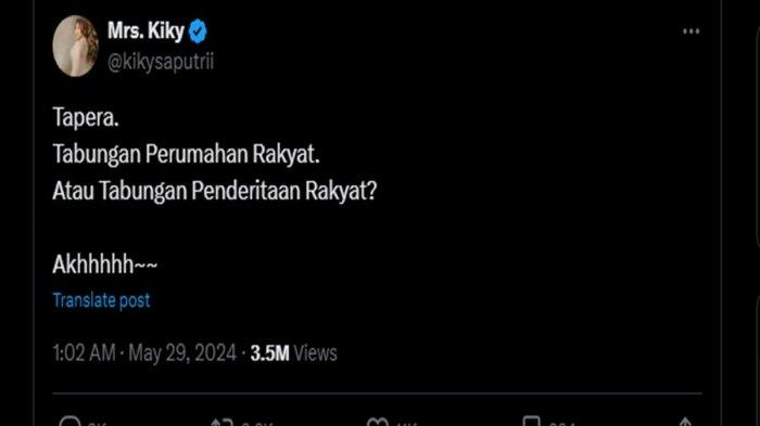 Sindiran Kiky Saputri Soal Tapera, Pelesetkan jadi Tabungan Penderitaan Rakyat: Banyak yang ...