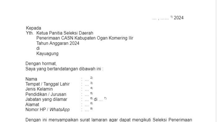 Link Surat Lamaran CPNS 2024 Pemkab OKI, Lengkap Surat Pernyataan dan 32 Formasi Tenaga Teknis ...