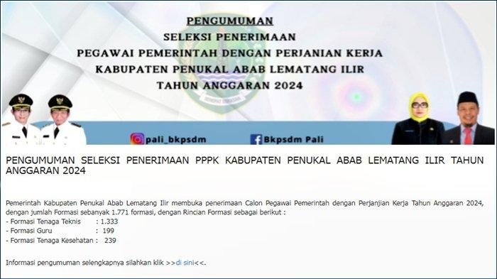 Link Download PDF PPPK 2024 Kabupaten PALI, Buka 1.771 Formasi Tenaga Teknis, Guru dan Nakes ...