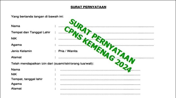 Link Download PDF Format Surat Pernyataan CPNS 2024 Kemenag, Pendaftaran Hingga 14 September ...