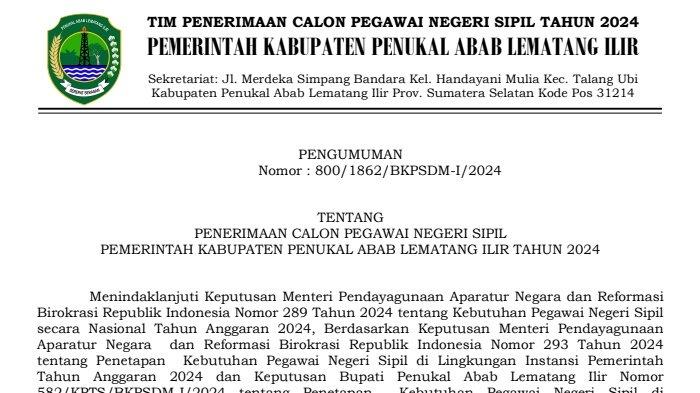 Rincian Formasi CPNS 2024 BKD Pemkab PALI Beserta File PDF, Tersedia 480 Alokasi Formasi ...