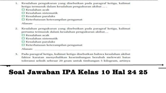 Kunci Jawaban IPA Kelas 10 Halaman 24 25 Kurikulum Merdeka, Cek Pemahaman Kesalahan Pengukuran ...