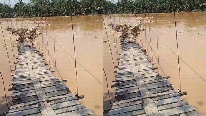 Air Sungai Rawas Muratara Naik Drastis, Jembatan Gantung Desa Karang Waru Putus Diterjang Air ...