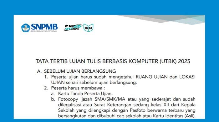 Tata Tertib Sebelum, Saat Mengerjakan dan Sesudah UTBK-SNBT 2025 Lengkap Link PDF - Tribunsumsel.com
