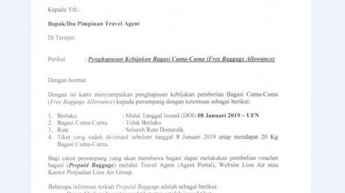 Lion Air Hapus Kebijakan Bagasi Gratis Mulai 8 Januari 2019, Ini Isi ...