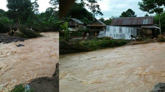 Jembatan Gantung Putus Diterjang Banjir Bandang di OKU Selatan, 55 KK Terisolir - Tribunsumsel.com