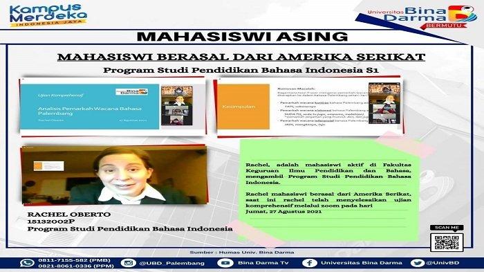 Rachel Oberto, Mahasiswa Bina Darma Asal Amerika Serikat Tuntaskan S1 ...