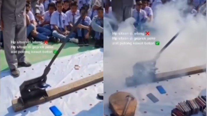 Sampai Keluar Asap, Viral Puluhan HP Siswa Dihancurkan Pakai Alat Pemotong Kawat, Tuai Pro ...