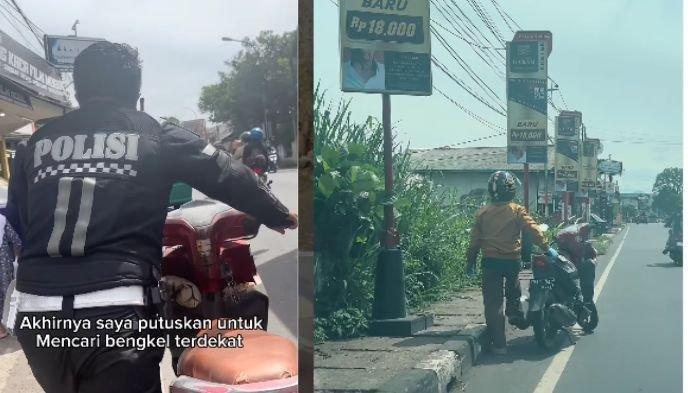Aksi Polisi Bantu Ibu-Ibu Dorong Motor Mogok Banjir Pujian, Sosoknya ...