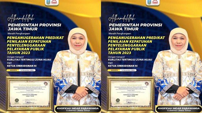 Pemprov Jatim Raih Penghargaan Kepatuhan Pelayanan Publik Predikat Kualitas Tertinggi dari ...