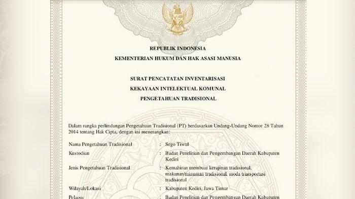 Sego Tiwul Asli Kediri Telah Mendapatkan Sertifikat HAKI dari ...