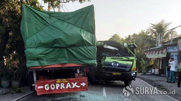 Truk Tangki Vs Truk Tronton Adu Moncong di Jalan Raya Cerme, Kedua Sopir Hanya Luka Ringan ...