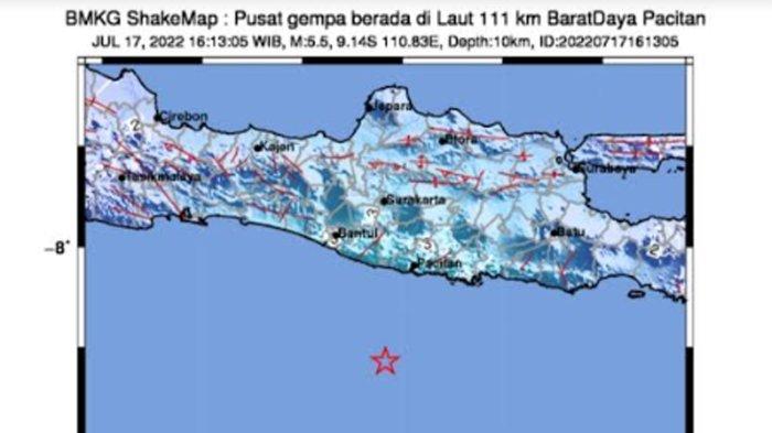 Gempa 5,5 Magnitude Guncang Pacitan, Getaran Terasa di Jember Hingga Sleman - Surya.co.id