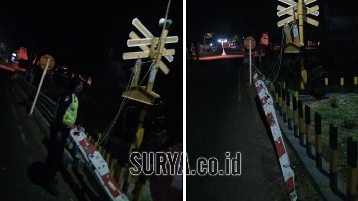 Hati-hati, Pintu Perlintasan Kereta Api di Jalan Raya Kediri-Nganjuk Rusak - Surya.co.id