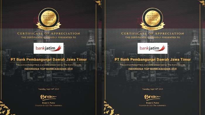 Bank Jatim kembali Raih Penghargaan di Ajang Indonesia Top Bank Awards 2021 - Surya.co.id