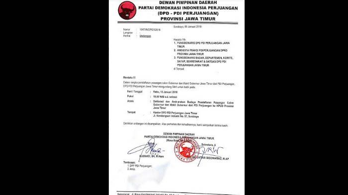 Beredar Surat Undangan Deklarasi Calon Gubernur PDIP, Daftar Malam ini ...
