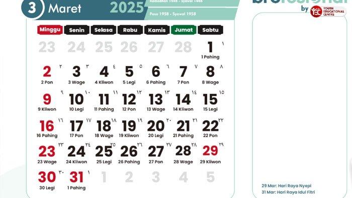 4 LINK DOWNLOAD KALENDER 2025 dengan Hari Pasaran, Tanggalan Hijriah dan Daftar Hari Libur ...